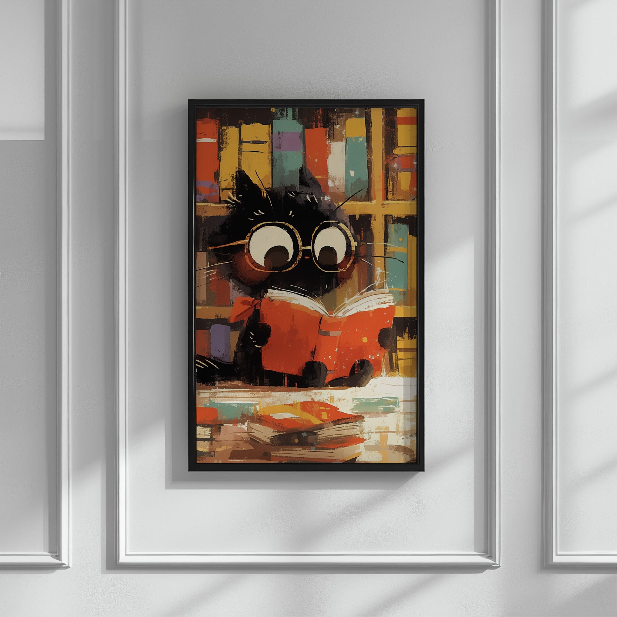Cute Cat Reading A Book Print | Cute Cat Print | Digital Download ...