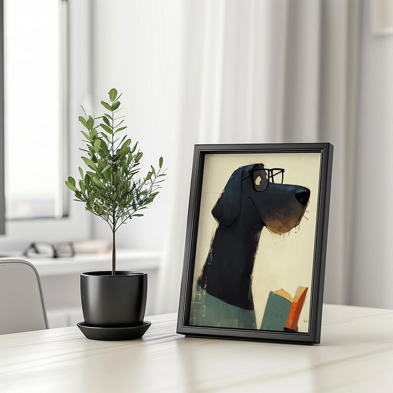 Cute Dog Reading A Book Print | Cute Dog Print | Digital Download ...