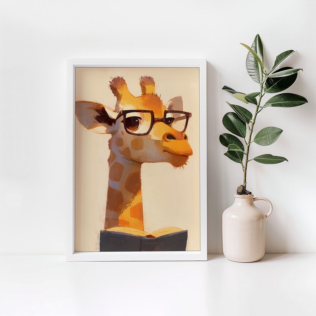 Cute Giraffe Reading A Book Print | Cute Giraffe Print | Digital ...