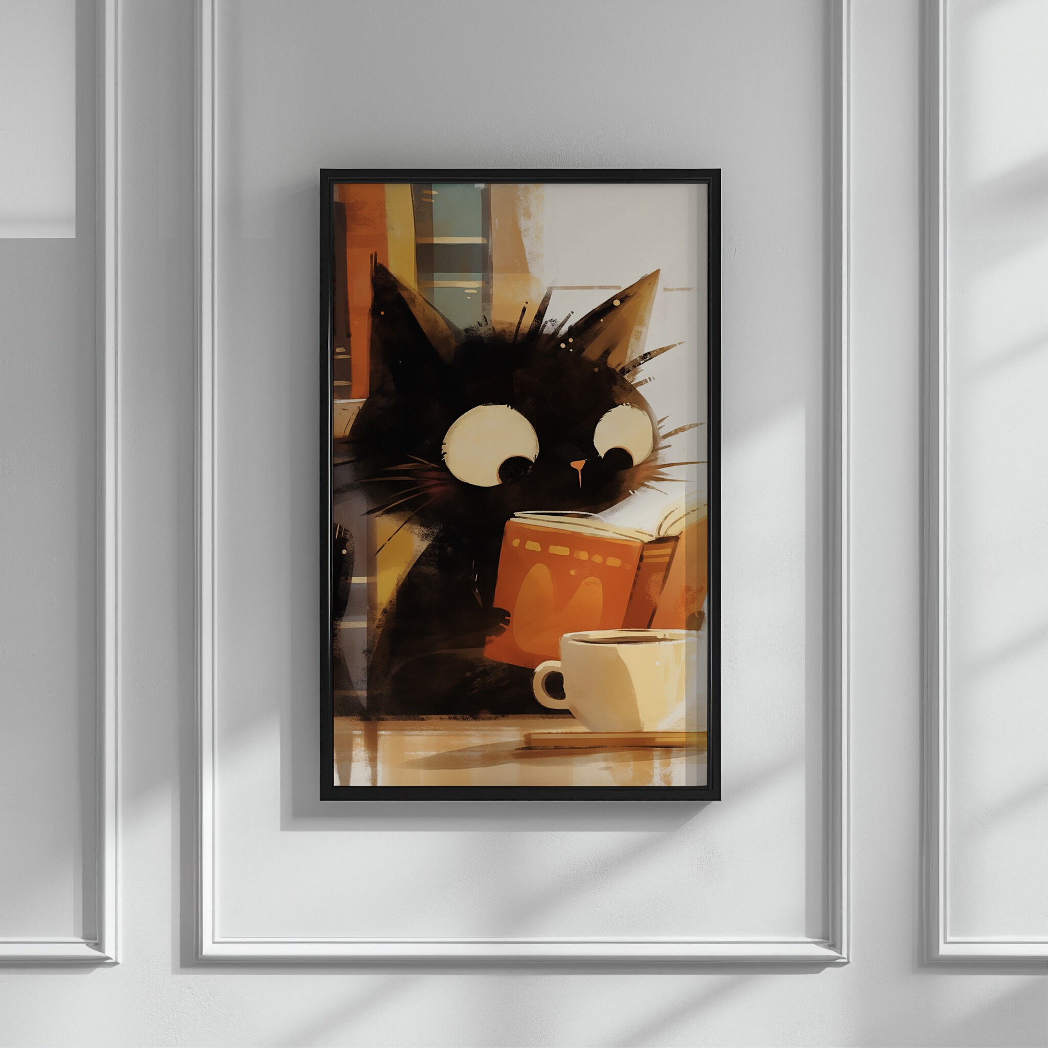 Cute Cat Reading A Book Print Cute Cat Print Digital Download Library ...