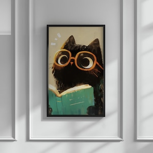 Cute Cat Reading A Book Print | Cute Cat Print | Digital Download ...