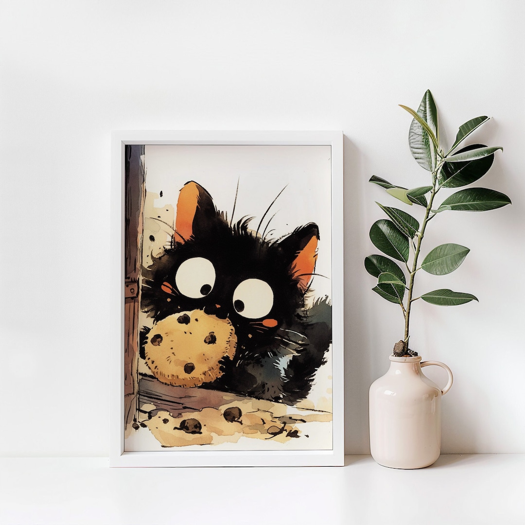 Cute Cat Eating Cookie Print | Cute Cat Print | Digital Download ...