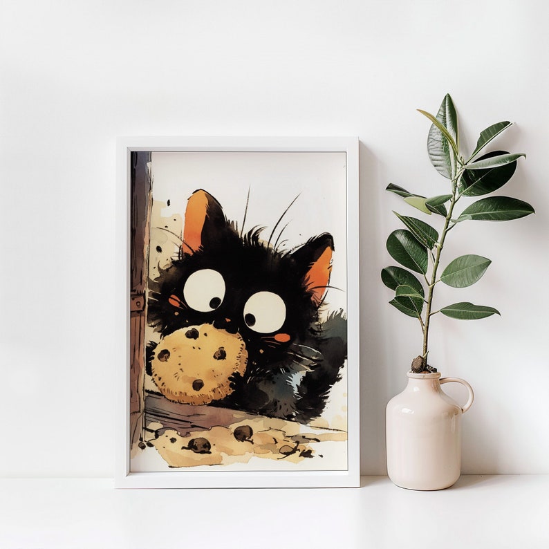 Cute Cat Eating Cookie Print | Cute Cat Print | Digital Download ...