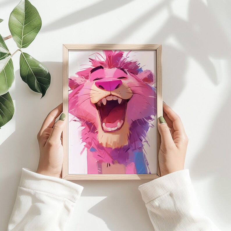 Cute Pink Lion Print | Pink Lion Print | Digital Download | Kid Bedroom ...