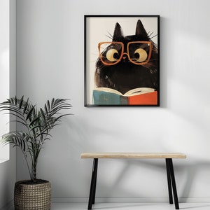 Cute Cat Reading A Book Print | Cute Cat Print | Digital Download ...