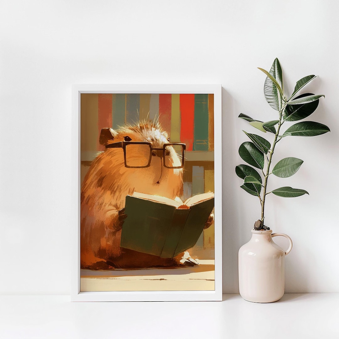 Cute Capybara Reading A Book Print | Cute Capybara Print | Digital ...