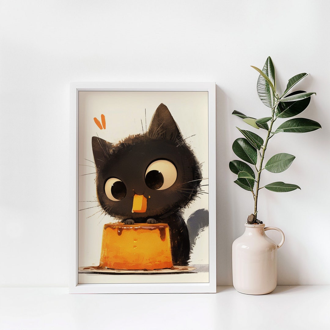 Cute Cat Eating A Cheesecake Print | Cute Cat Print | Digital Download ...