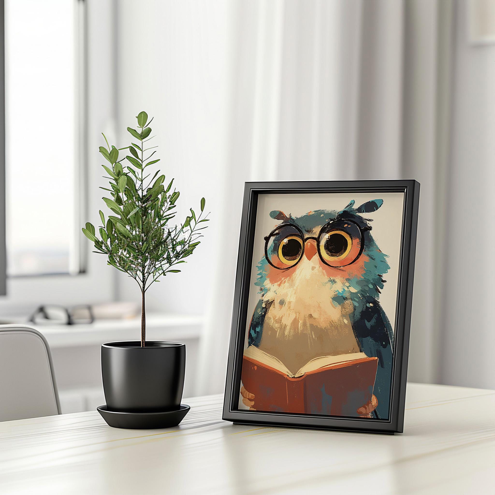 Cute Owl Reading A Book Print | Cute Owl Print | Digital Download ...