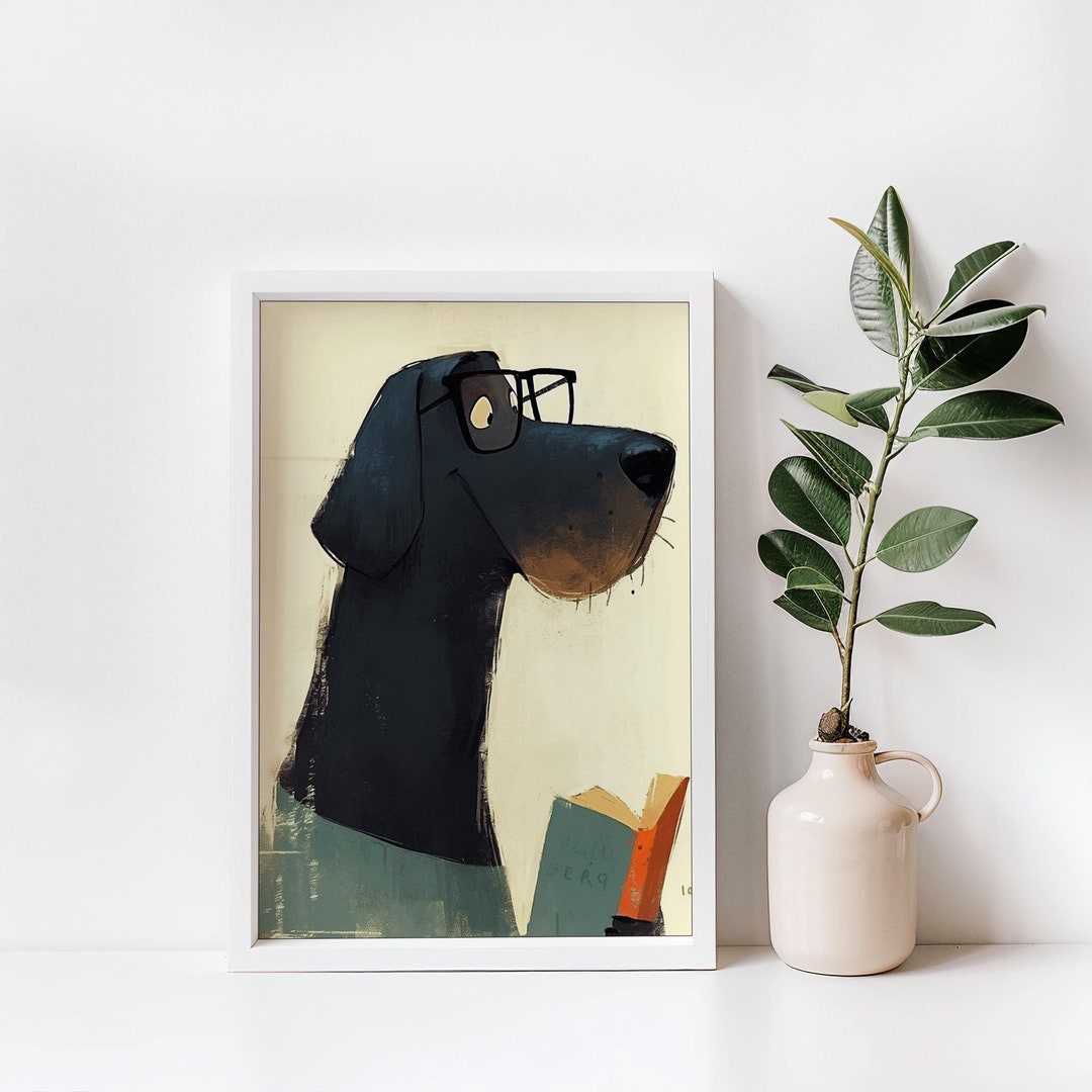 Cute Dog Reading A Book Print | Cute Dog Print | Digital Download ...
