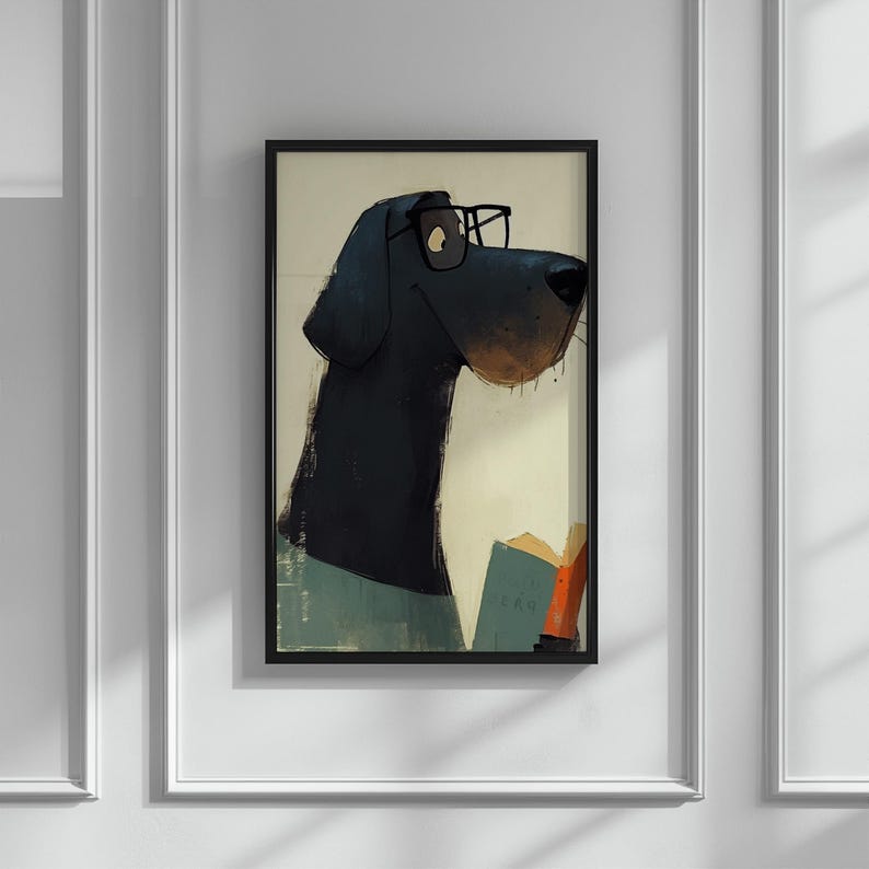 Cute Dog Reading A Book Print | Cute Dog Print | Digital Download ...