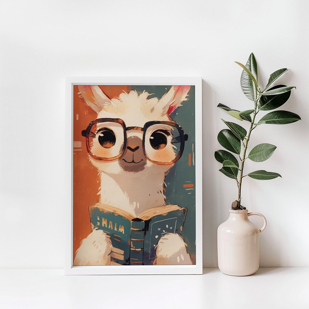Cute Llama Reading A Book Print | Cute Llama Print | Digital Download ...