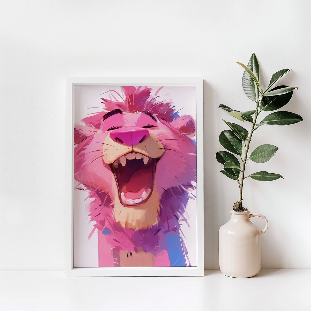 Cute Pink Lion Print | Pink Lion Print | Digital Download | Kid Bedroom ...