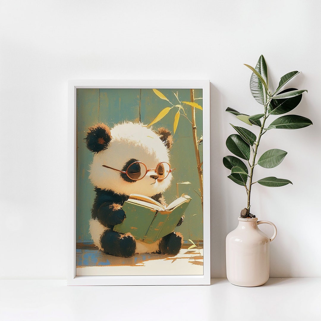 Cute Panda Reading A Book Falling Asleep Print | Digital Download ...