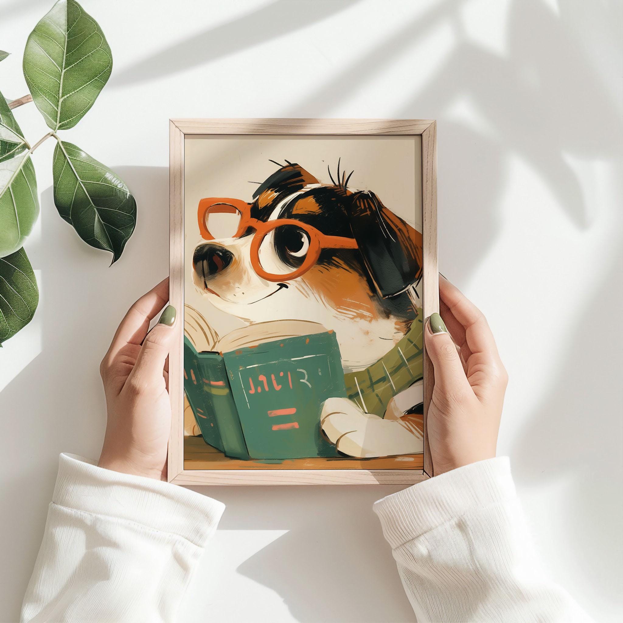 Cute Dog Reading A Book Print | Cute Dog Print | Digital Download ...