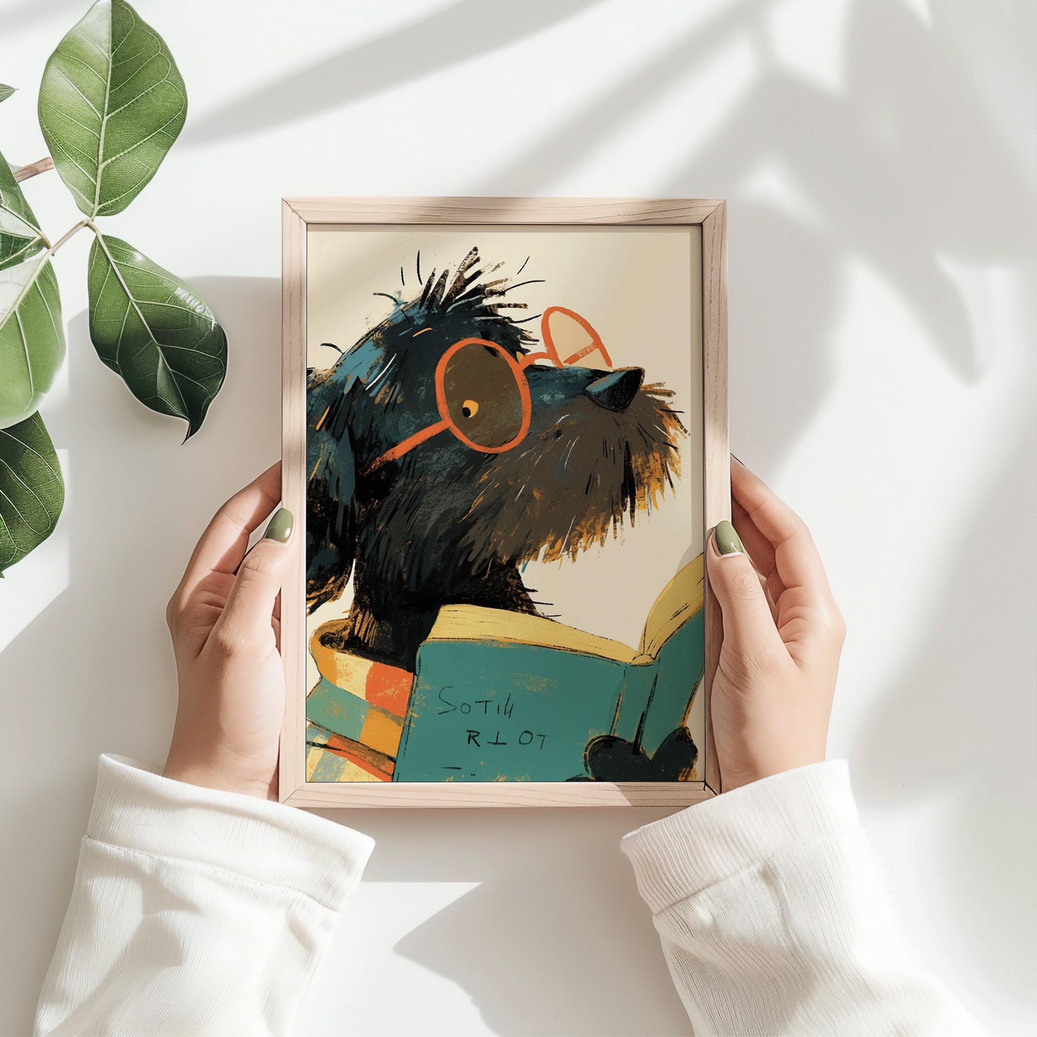 Cute Dog Reading A Book Print | Cute Dog Print | Digital Download ...