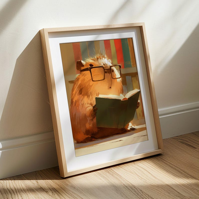 Cute Capybara Reading A Book Print | Cute Capybara Print | Digital ...