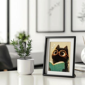 Cute Cat Reading A Book Print | Cute Cat Print | Digital Download ...