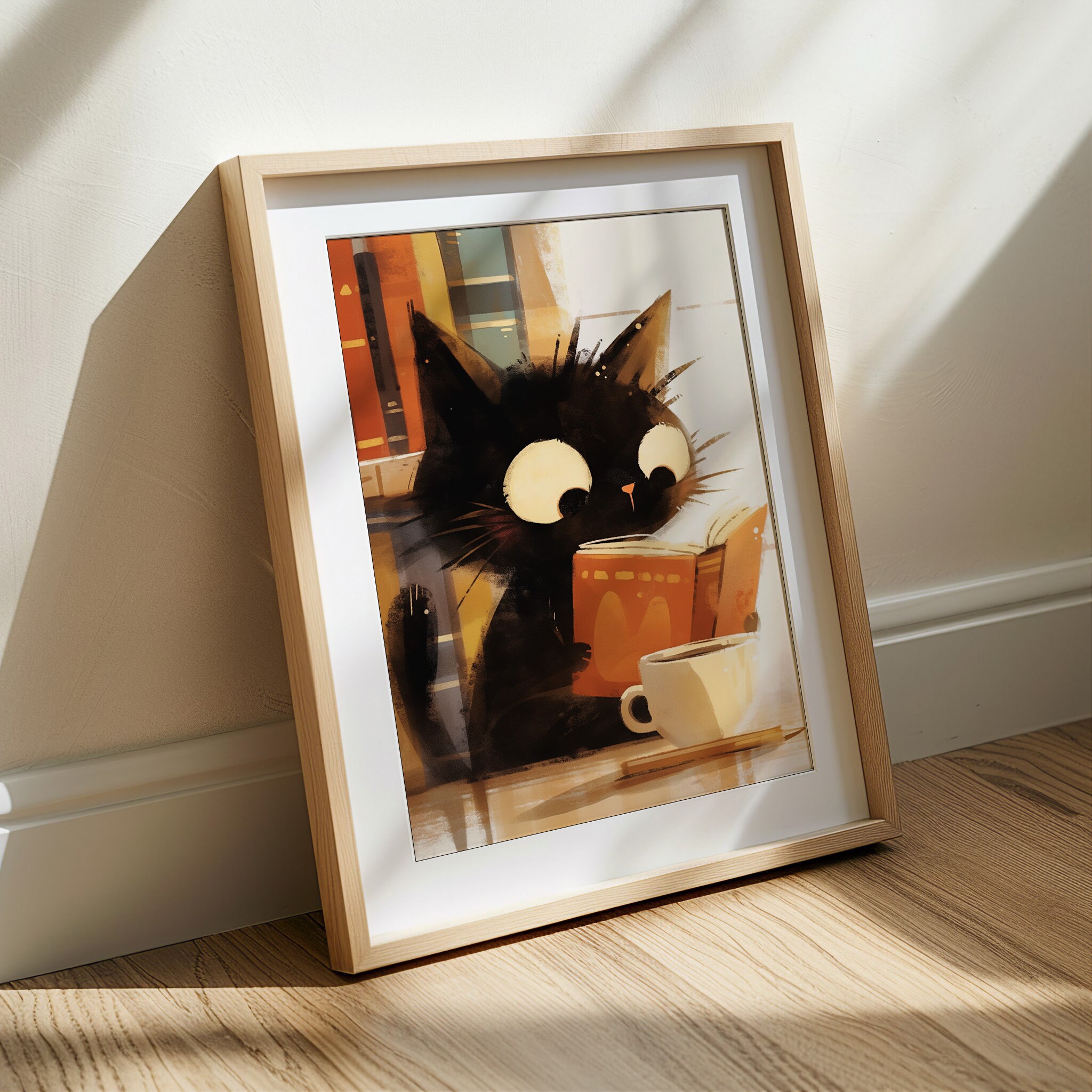 Cute Cat Reading A Book Print Cute Cat Print Digital Download Library ...