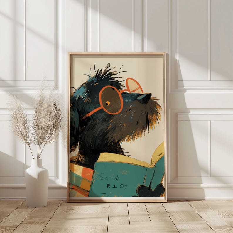 Cute Dog Reading A Book Print | Cute Dog Print | Digital Download ...