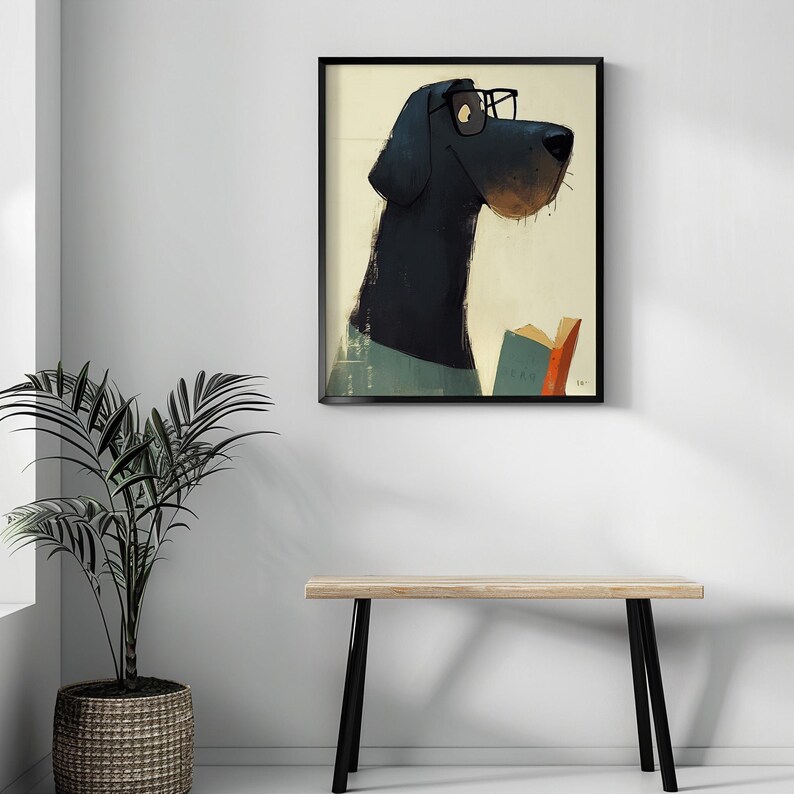 Cute Dog Reading A Book Print | Cute Dog Print | Digital Download ...