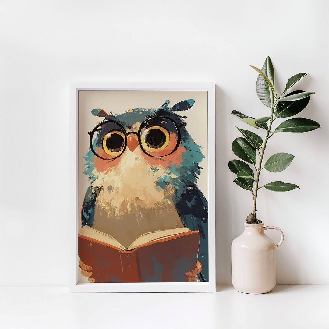 Cute Owl Reading A Book Print | Cute Owl Print | Digital Download ...