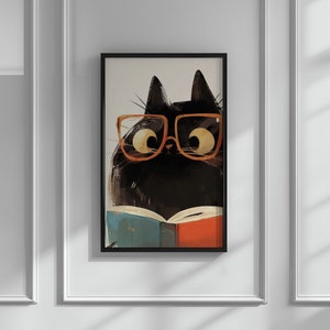 Cute Cat Reading A Book Print | Cute Cat Print | Digital Download ...