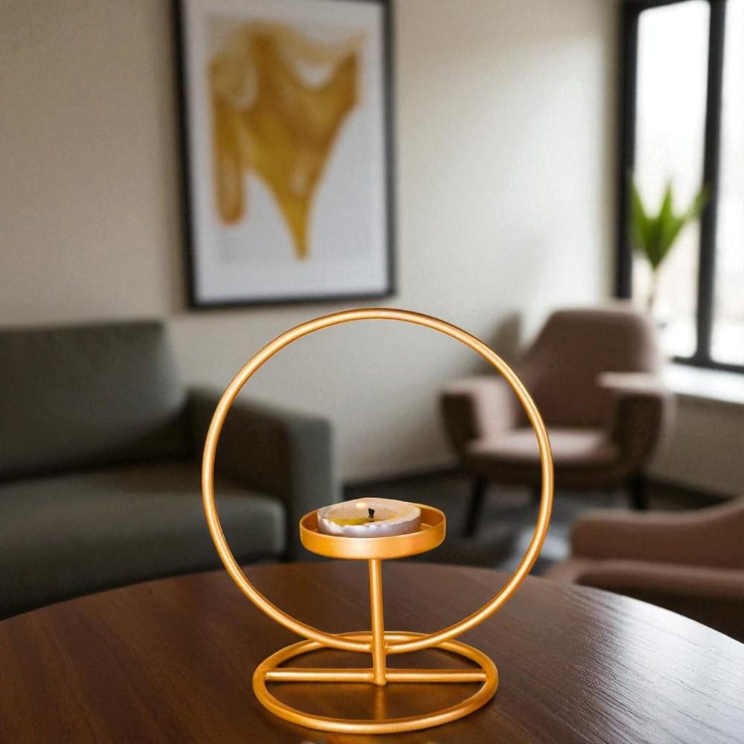 Modern Golden Metal Circle Candle Holder | Minimalist Tea Light Stand ...