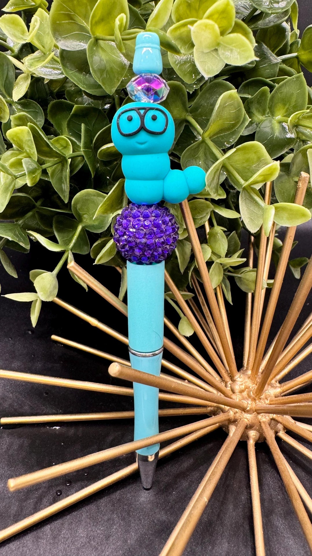 Blue Book Worm - Beaded Pen - Etsy
