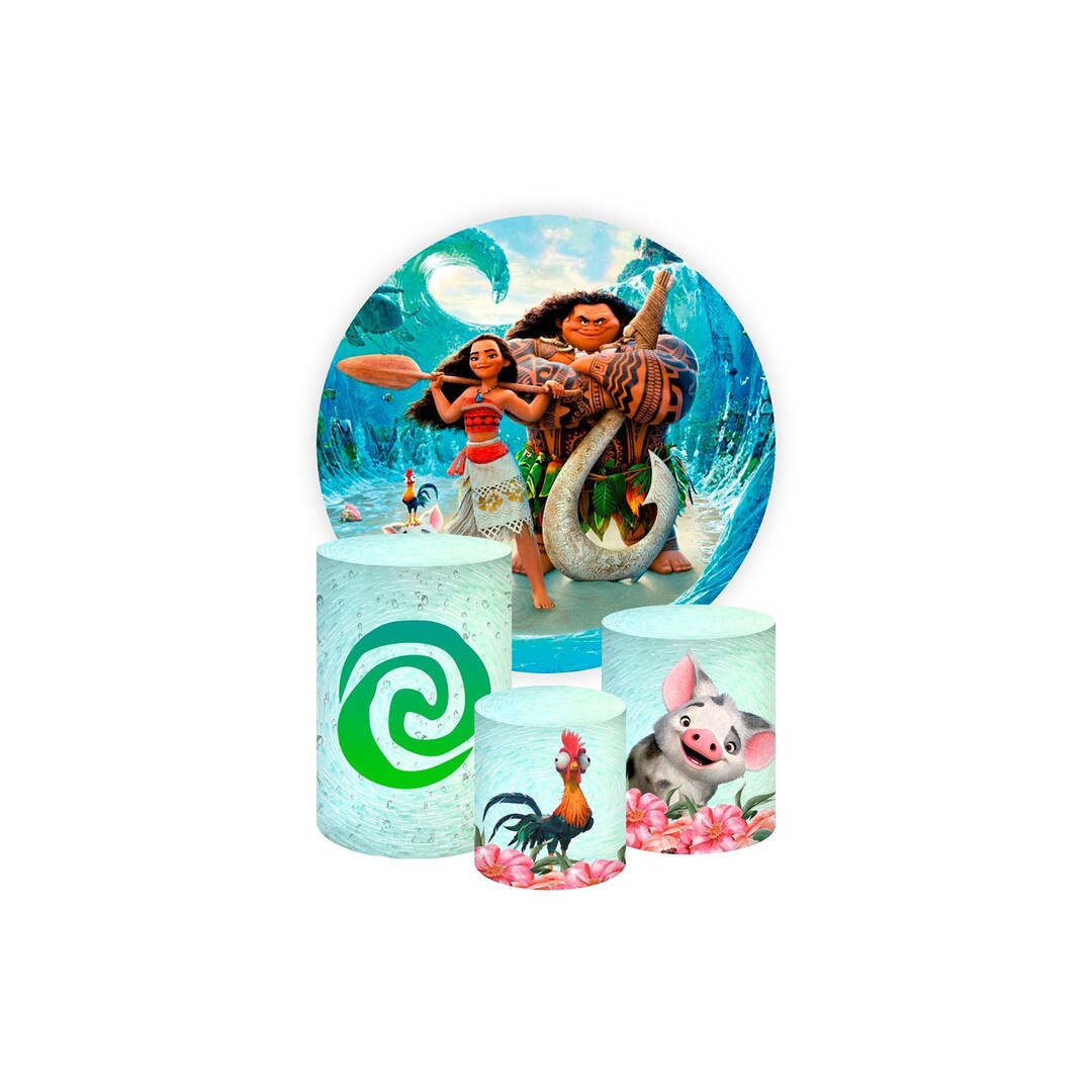 Moana Round Backdrop Elastic Cylinders Covers Photo Background Birthday ...