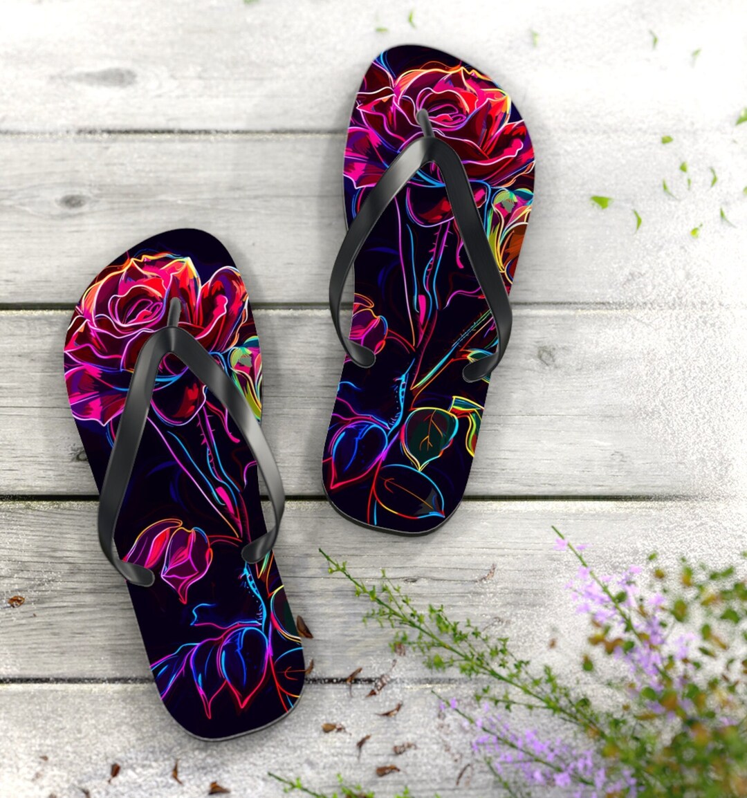 Neon Rose Flip Flops - Etsy