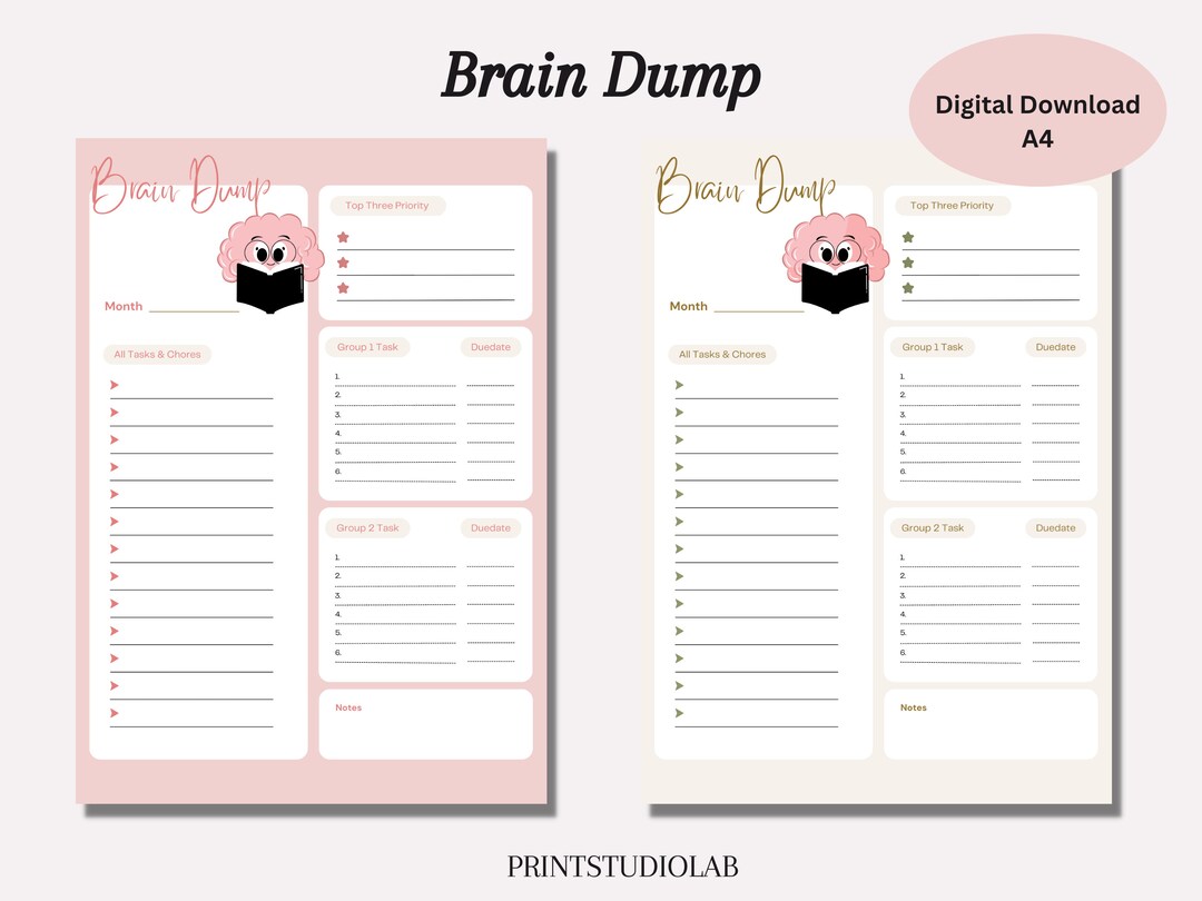 Brain Dump Digital Planner, Adhd Journal, Printable Thought Organizer ...