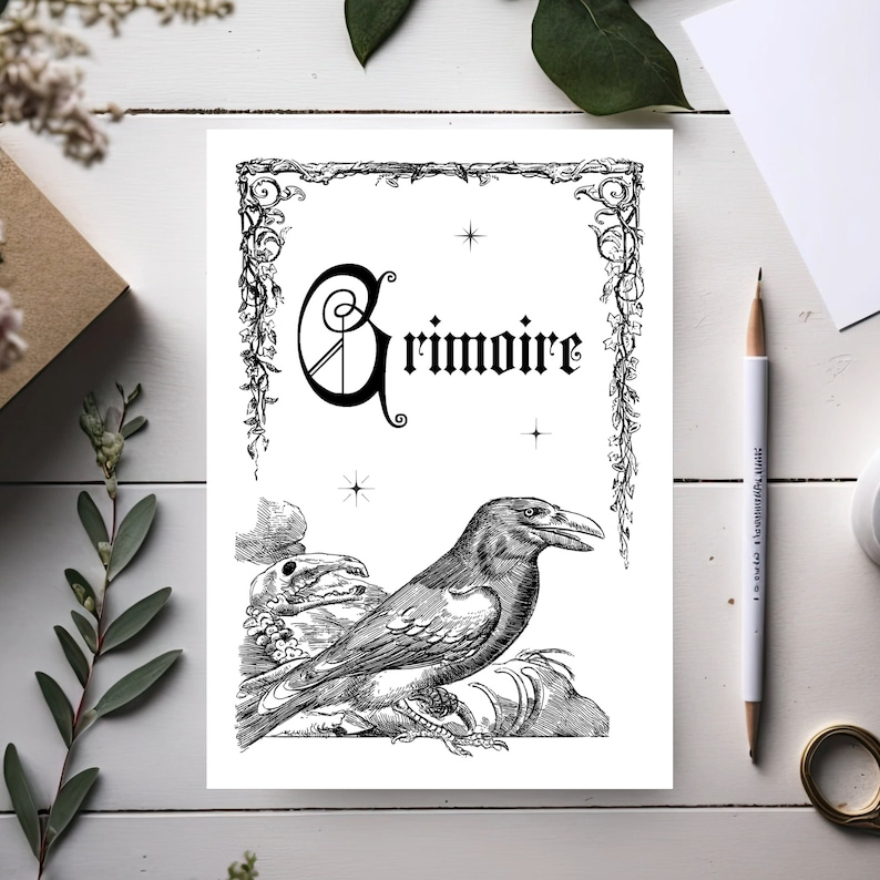 Grimoire Raven Front Page, Witchcraft Printable, Book of Shadows Pages ...