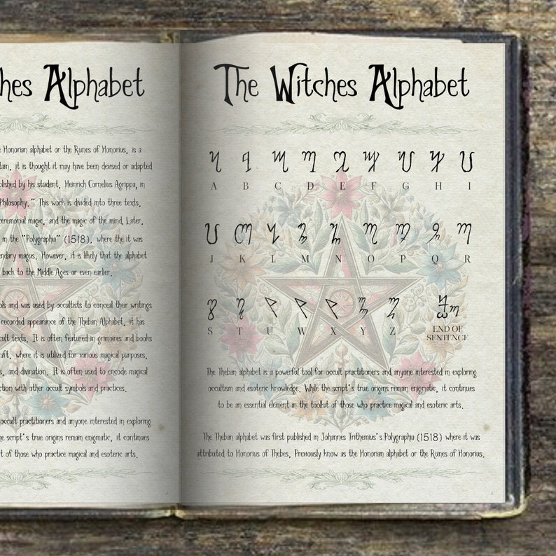Theban Alphabet zum ausdrucken, Hexen Drehbuch, digitaler Download ...