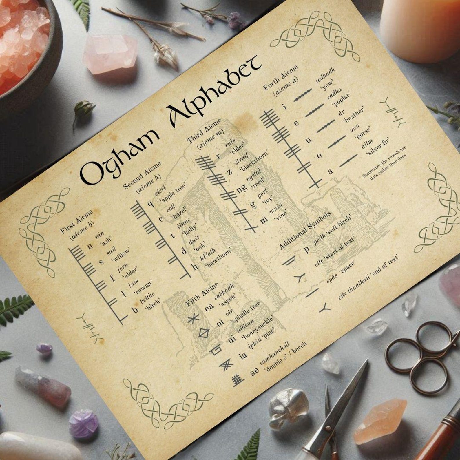 Ogham Alphabet, Ancient Druid Writing, Celtic Tree Script, Pagan ...