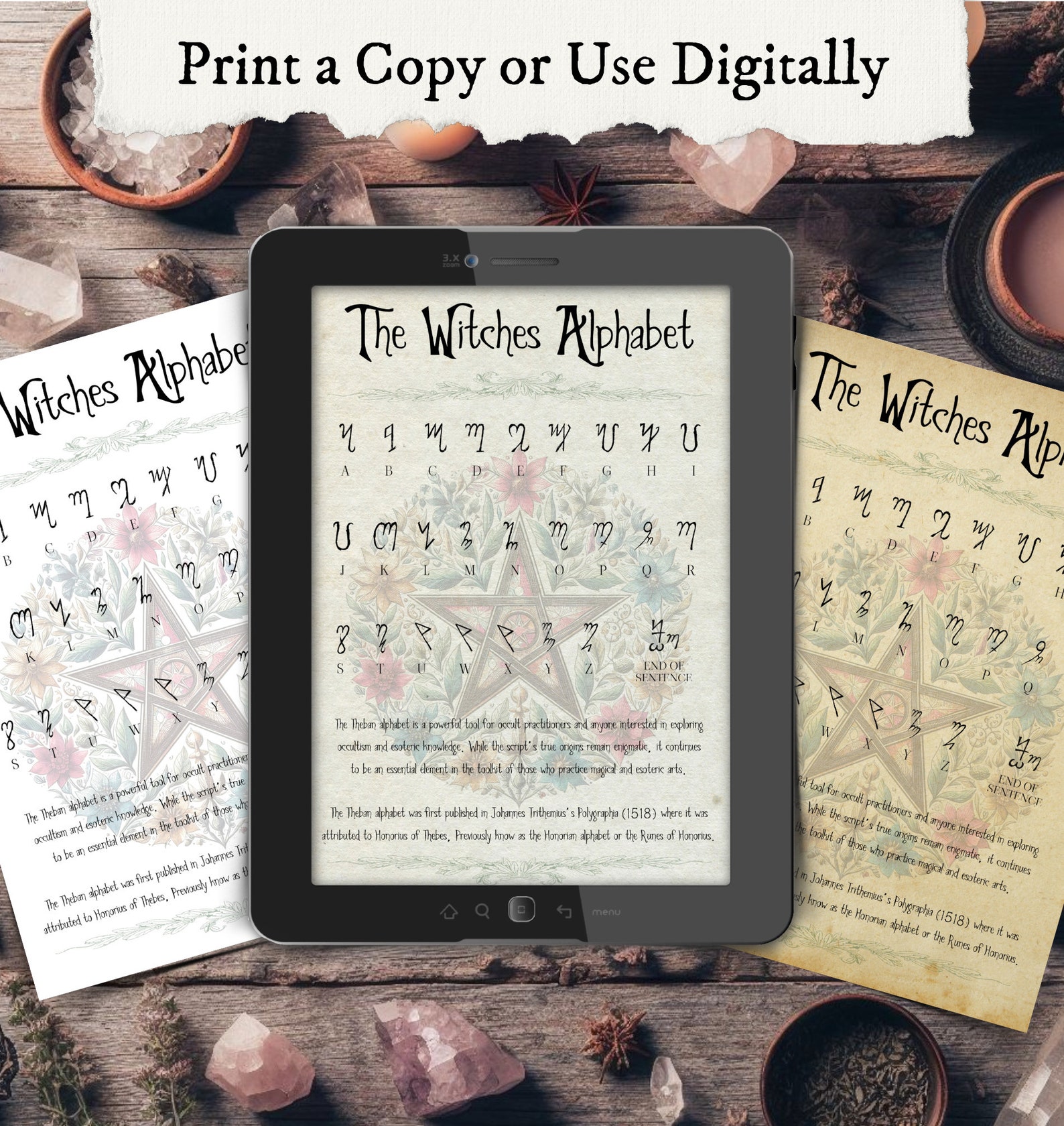 Theban Alphabet zum ausdrucken, Hexen Drehbuch, digitaler Download ...