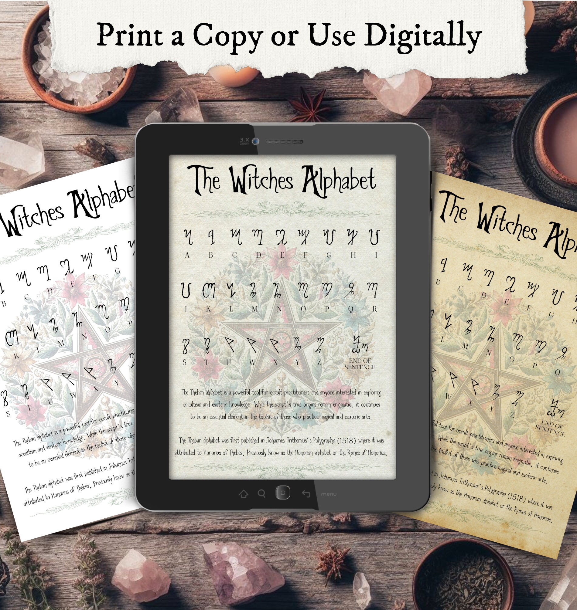 Theban Alphabet Printable, Witches Script, Digital Download, Pagan ...