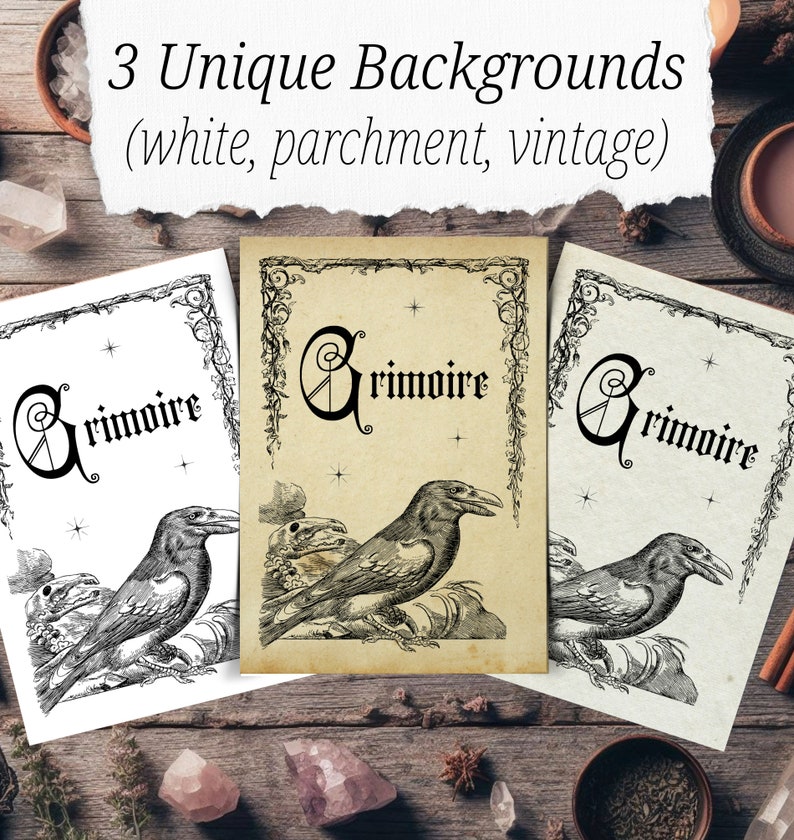 Grimoire Raven Front Page, Witchcraft Printable, Book of Shadows Pages ...