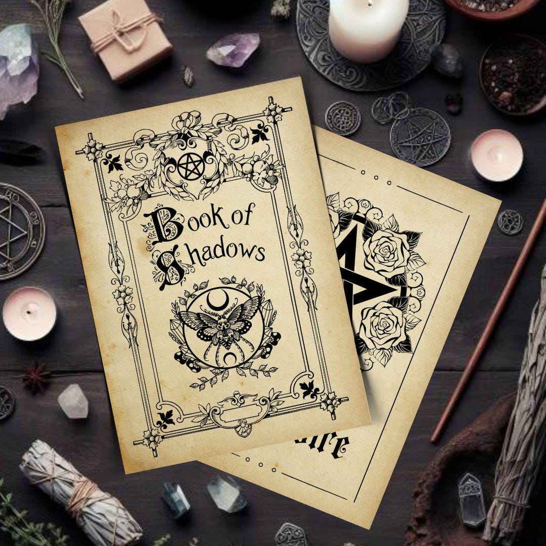 Four Unique Grimoire / Bos Front Covers, Witchcraft Printable Pages, Book of Shadows Title Pages ...