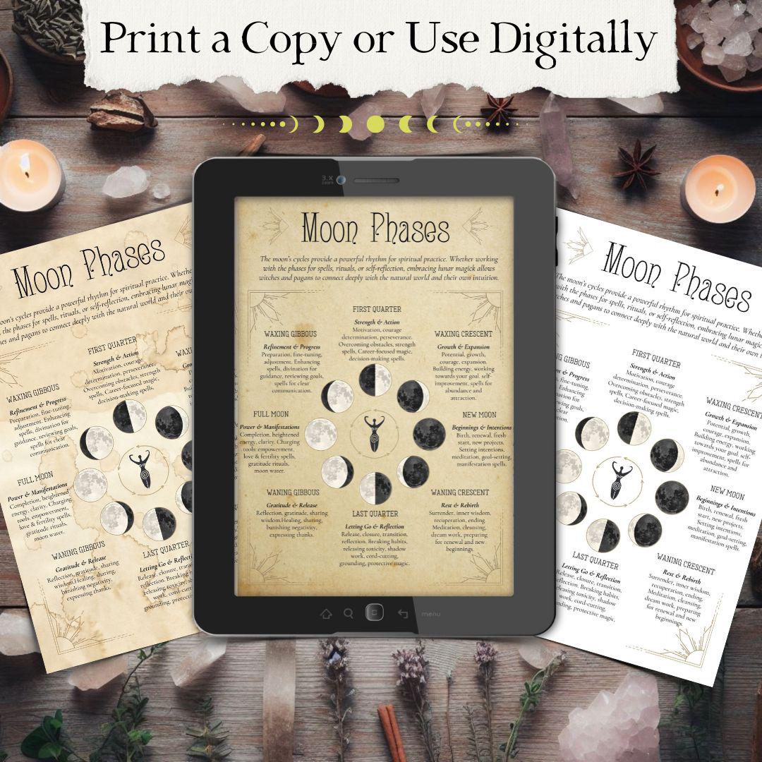 Lunar Cycle Chart • Moon Phases Poster Printable • Witchcraft, Moon ...