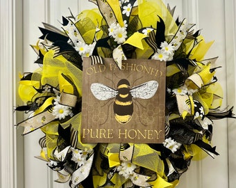 Bee Wreath Buff Check Spring/summer Wreath Front Door Decor ...
