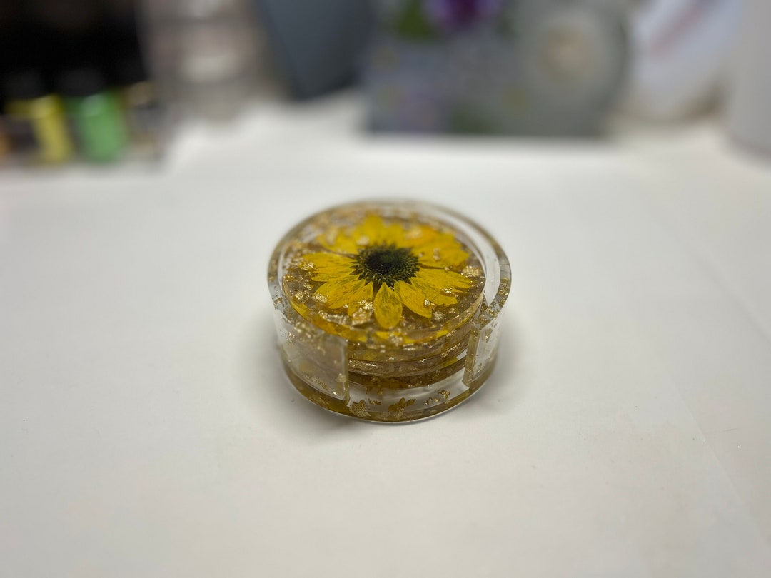 Real Dried and Pressed Sunflowers Resin Coaster Gift Set. - Etsy UK