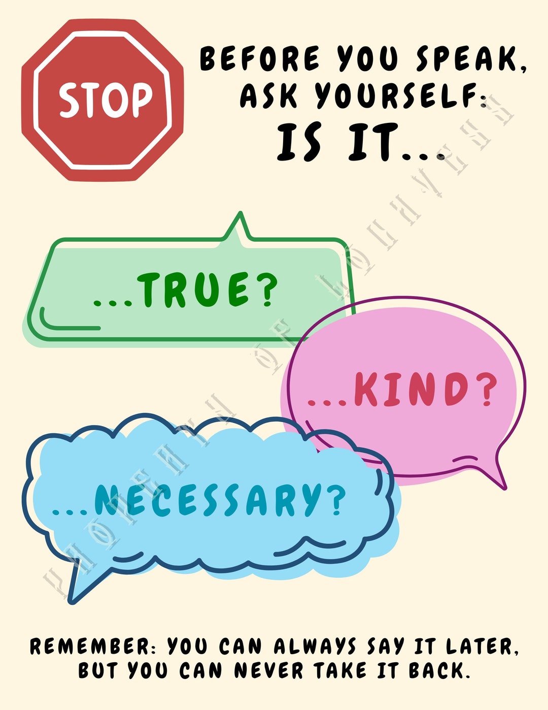 Before You Speak Poster - is It True, is It Kind, is It Necessary - Etsy