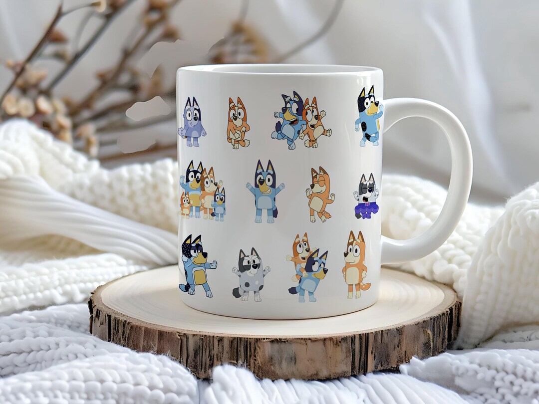 Bluey Characters Mug, Bluey Cartoon Mug, Funny Bluey Mug, Heeler Family ...