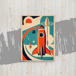 Retro Rocket Poster Retro Space Art Sci-fi Poster Atomic Age Art Wall ...
