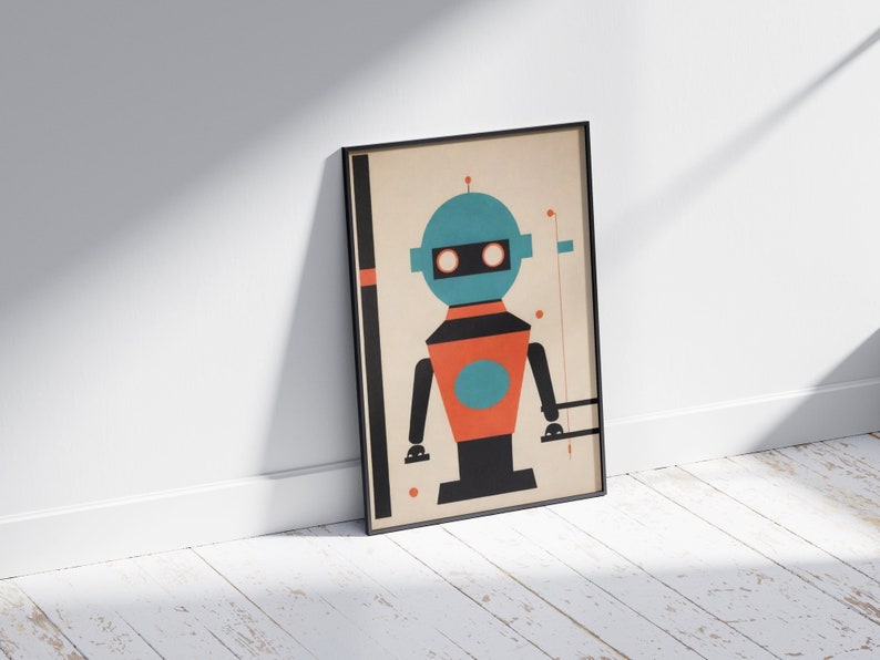 Aqua Bot Poster Retro Robot Art Sci-fi Poster Atomic Age Art Wall Decor ...
