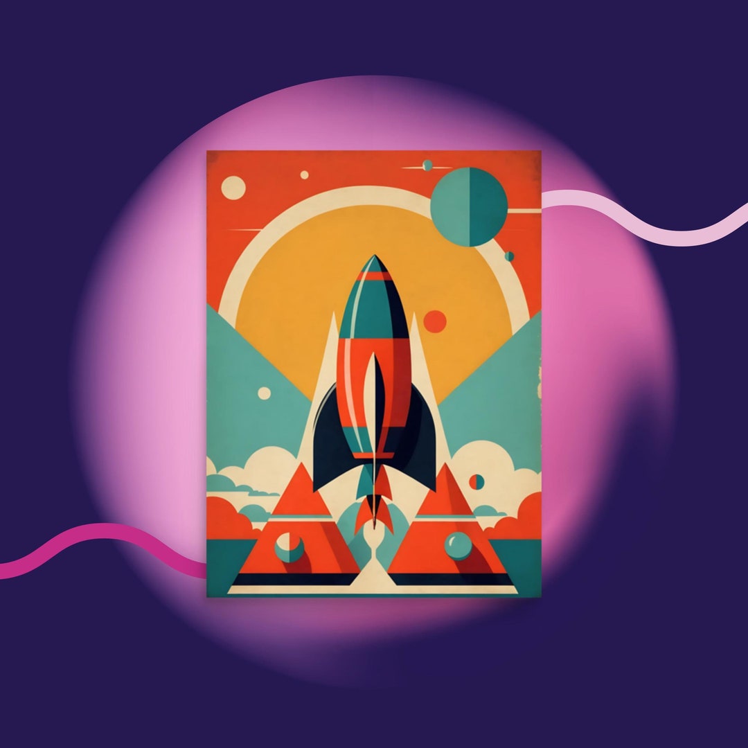 Triangle Rocket Poster Retro Space Art Sci-fi Poster Atomic Age Art ...