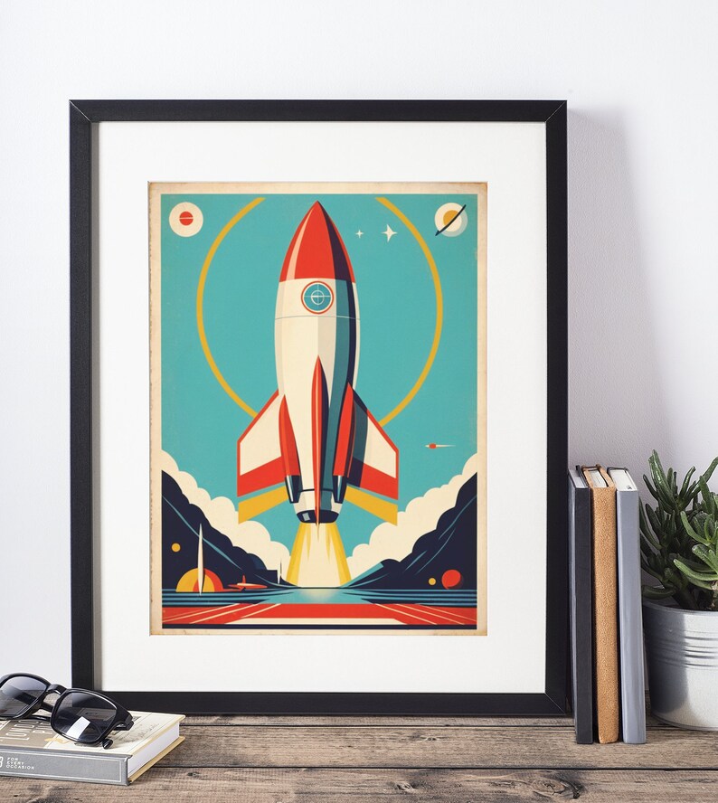 Blast off Poster Retro Space Art Sci-fi Poster Atomic Age Art Wall ...