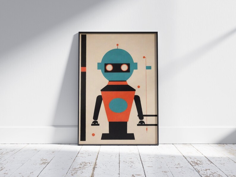 Aqua Bot Poster Retro Robot Art Sci-fi Poster Atomic Age Art Wall Decor ...