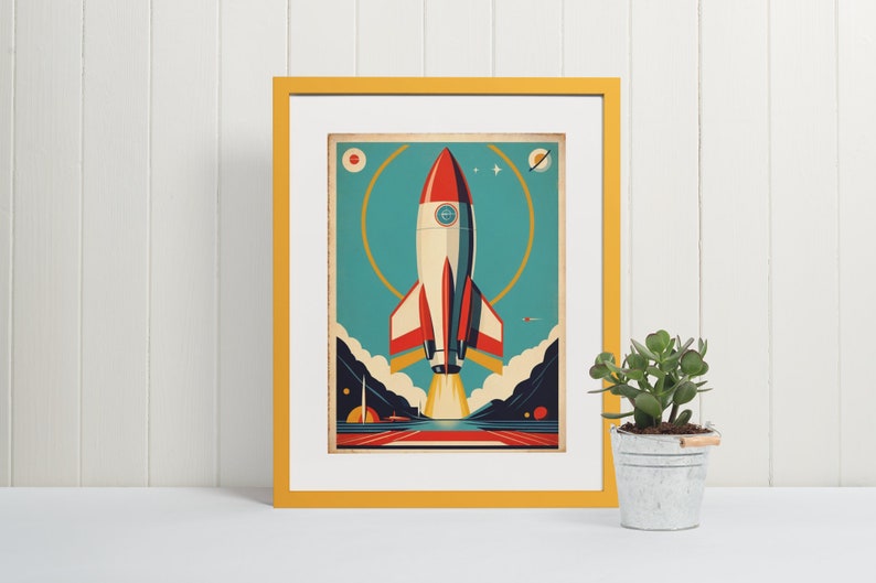Blast off Poster Retro Space Art Sci-fi Poster Atomic Age Art Wall ...