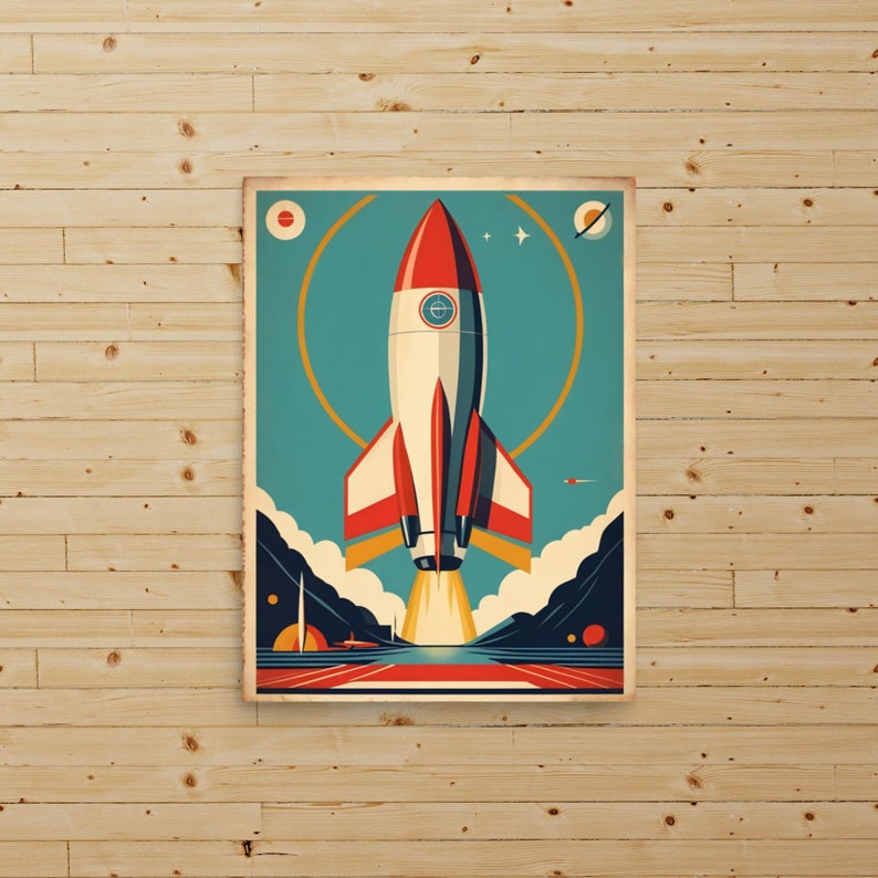 Blast off Poster Retro Space Art Sci-fi Poster Atomic Age Art Wall ...